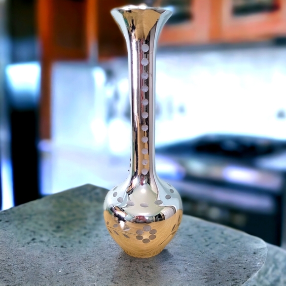 Accents | Vtg Chrome Art Glass Vase Etched Glass Czech Bohemian ...